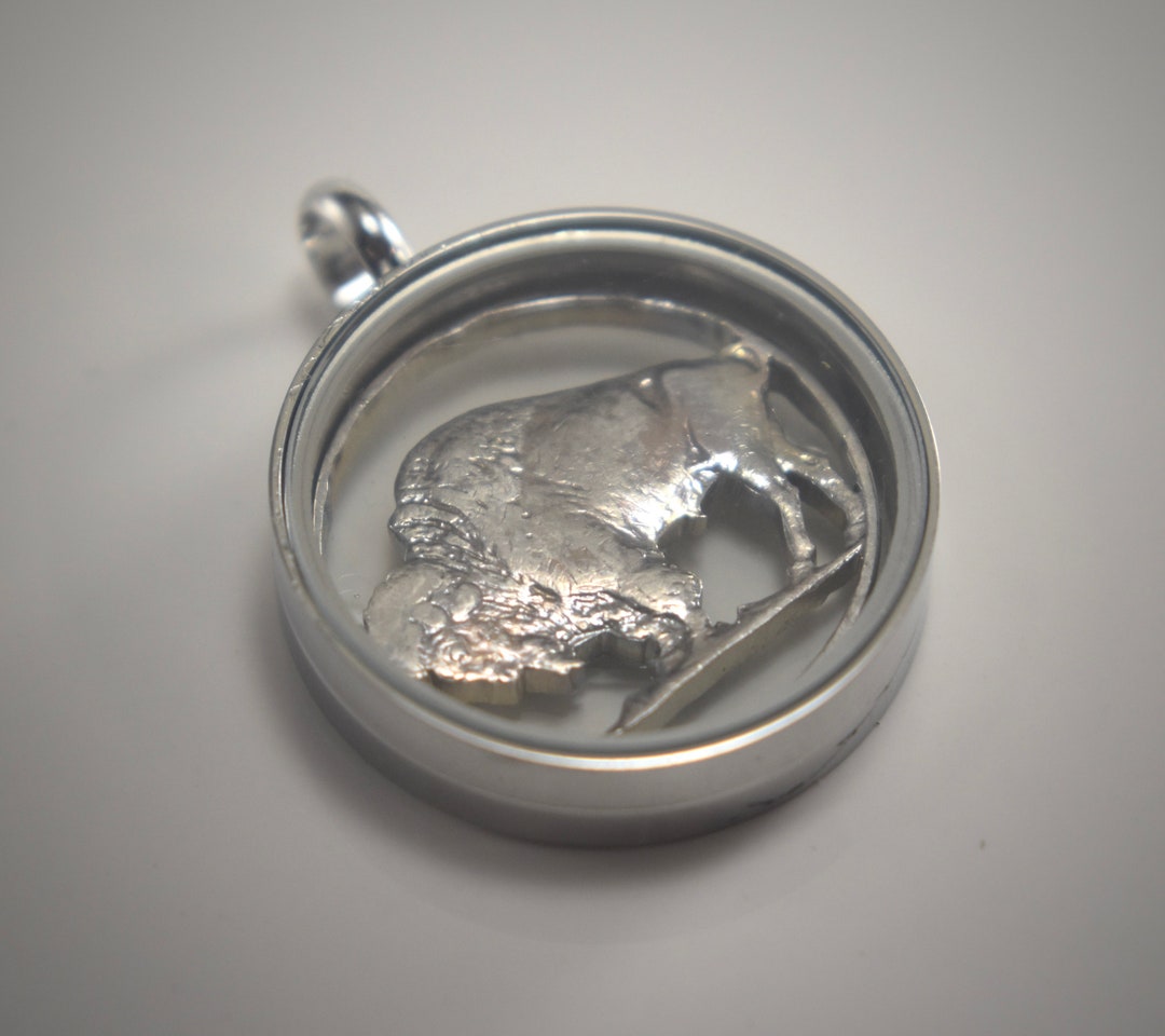 Hand Sawn Buffalo Nickel Coin Set in A Glass & Steel Locket Pendant - Etsy