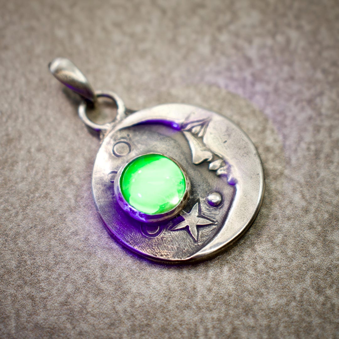 Art Nouveau Sterling Silver Man in the Moon Motif With Uranium Glass ...