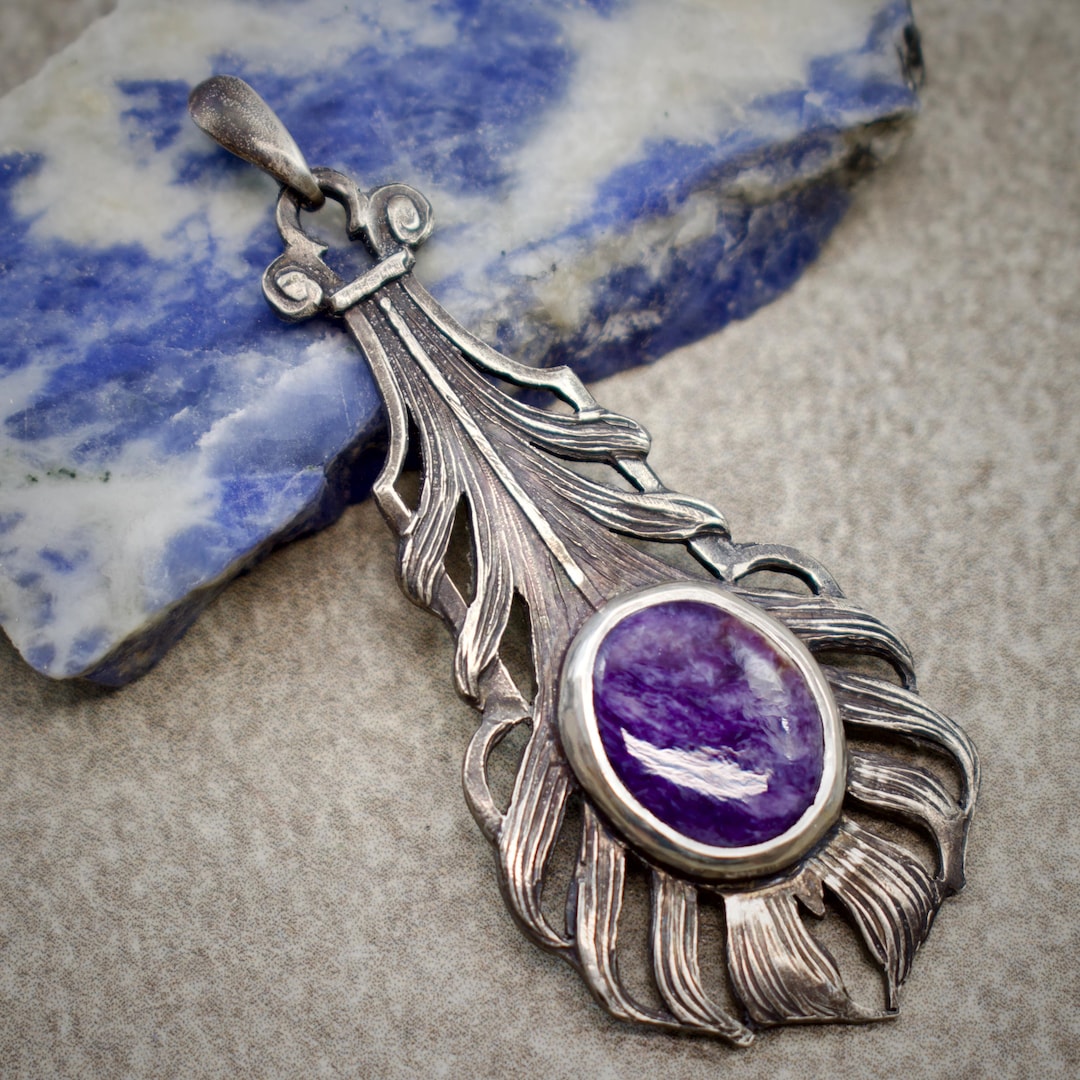 Art Nouveau Peacock Feather in Frame Design Sterling Silver Pendant ...