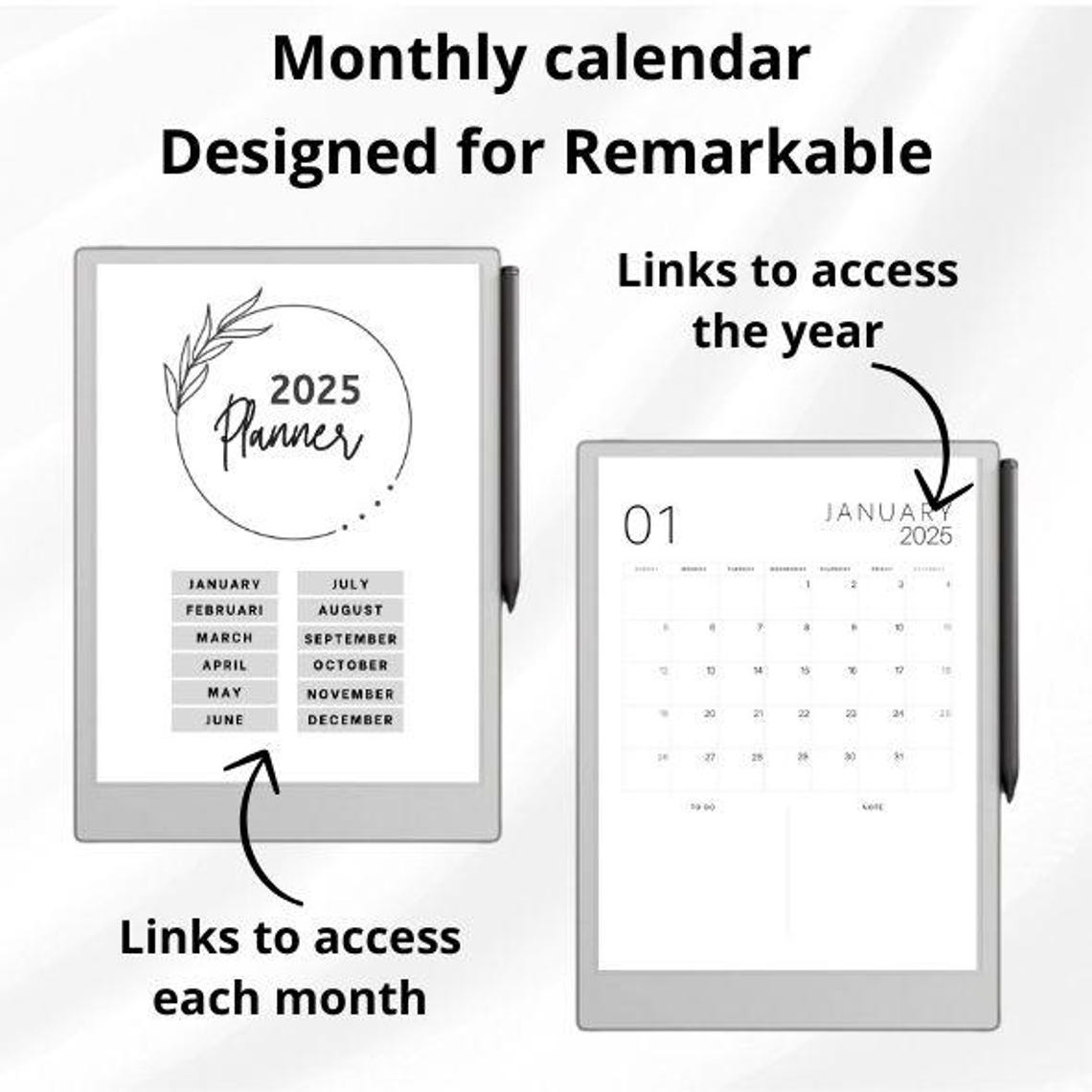 Monthly Calendar & Notes Remarkable Paper Pro - Etsy