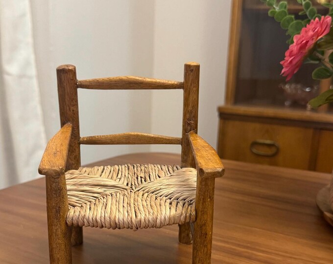 Vintage Rustic Country Cottagecore Wood & Rattan Seat Chair for Display ...