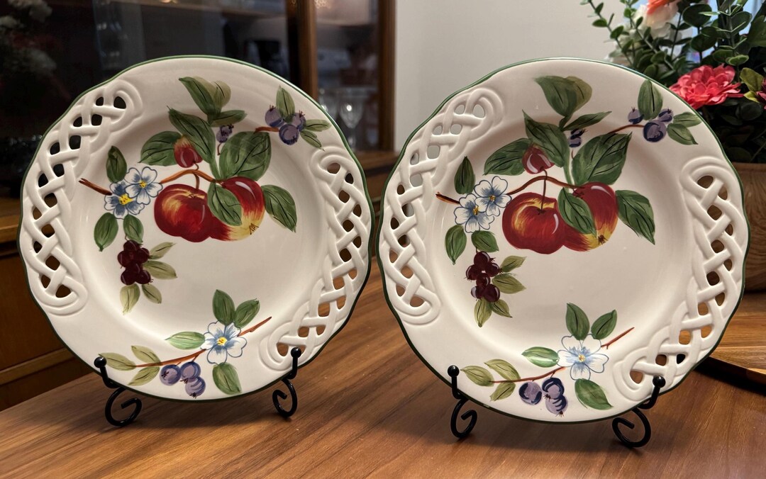 Vintage Set of 2 Nantucket Home White Lattice Edge Decorative Fruit ...