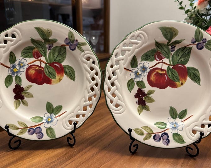 Vintage Set of 2 Nantucket Home White Lattice Edge Decorative Fruit ...
