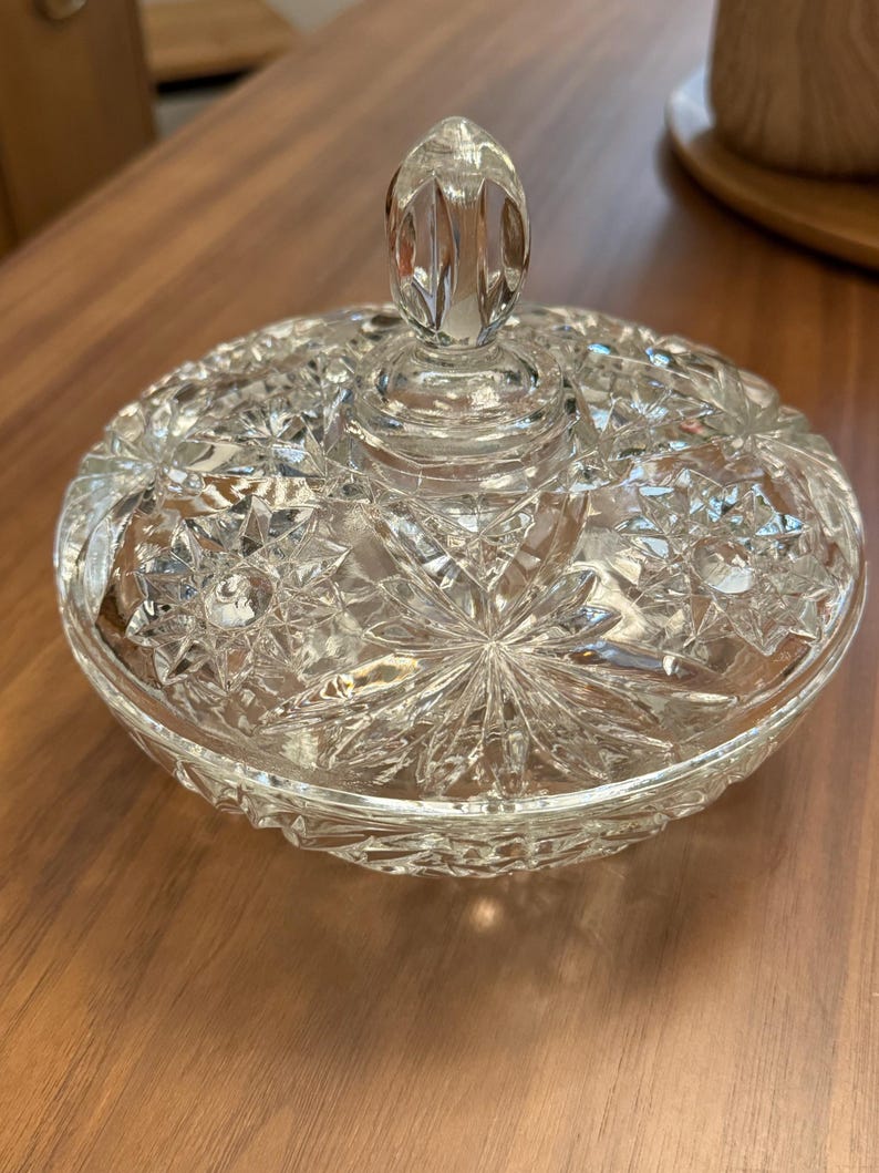 Vintage Anchor Hocking Pressed Glass Candy Dish With Lid and Star ...