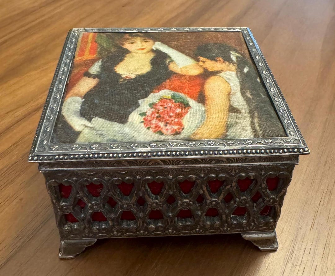 Vintage Metal Footed & Red Velvet Lined Intricate Trinket/jewelry Box ...