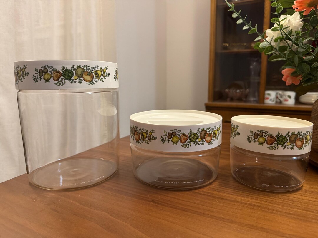 Vintage 1970’s Pyrex ‘spice of Life’ Set of 3 Glass Pantry Storage ...