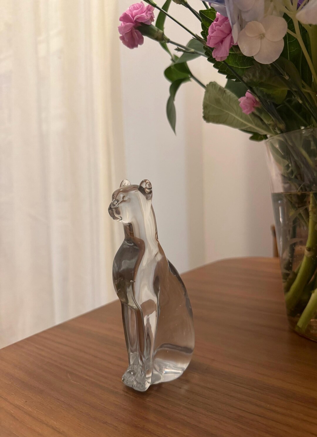 Vintage Silvestri Art Glass Clear Sitting Cat Jaguar Lynx Statue ...