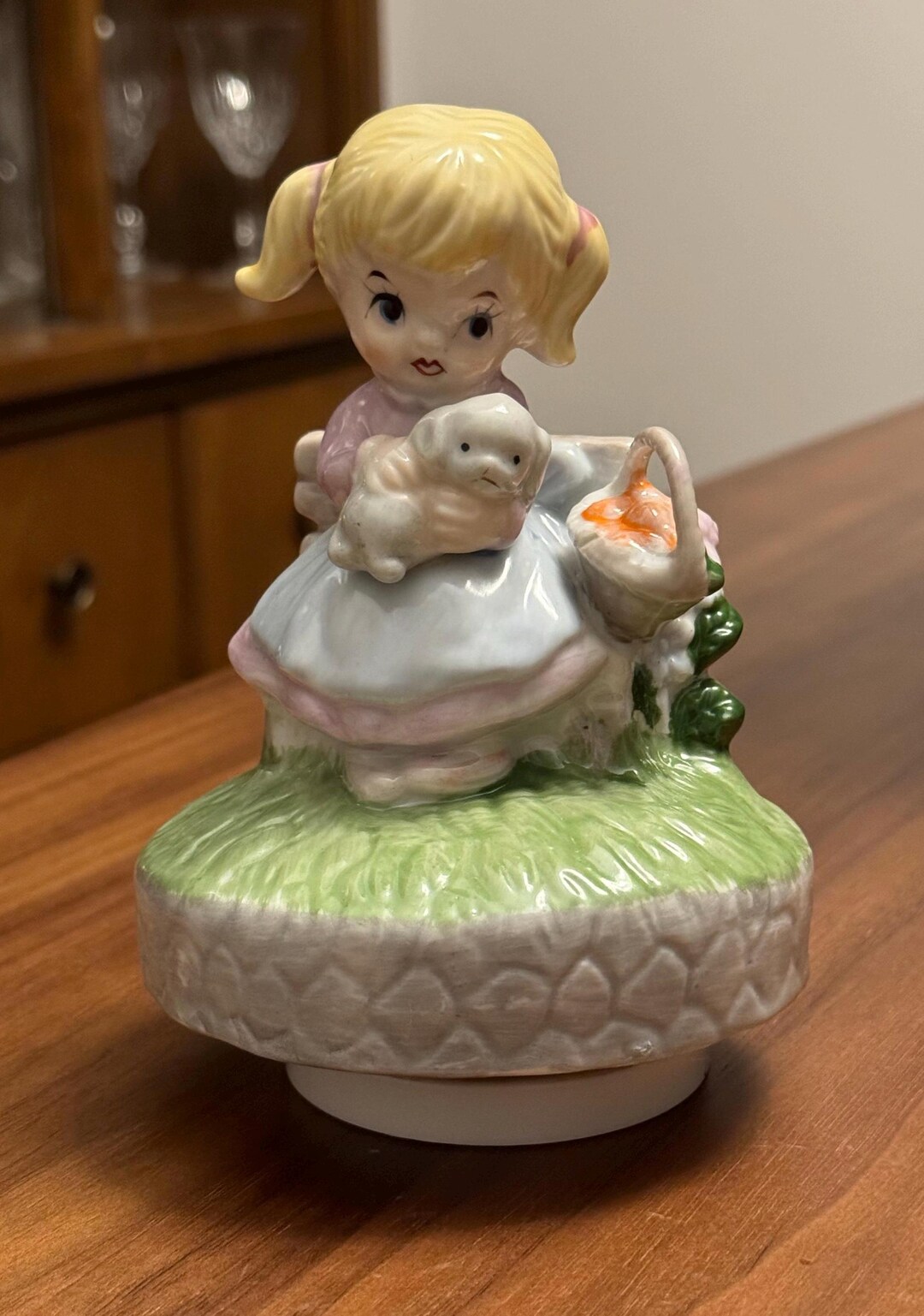 Vintage Antique Ceramic Music Box Player With Motion- Little Girl With ...