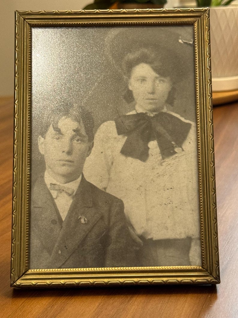 Antique Portrait Photo Couple Vintage Golden Bronze Framed Photograph 5 ...