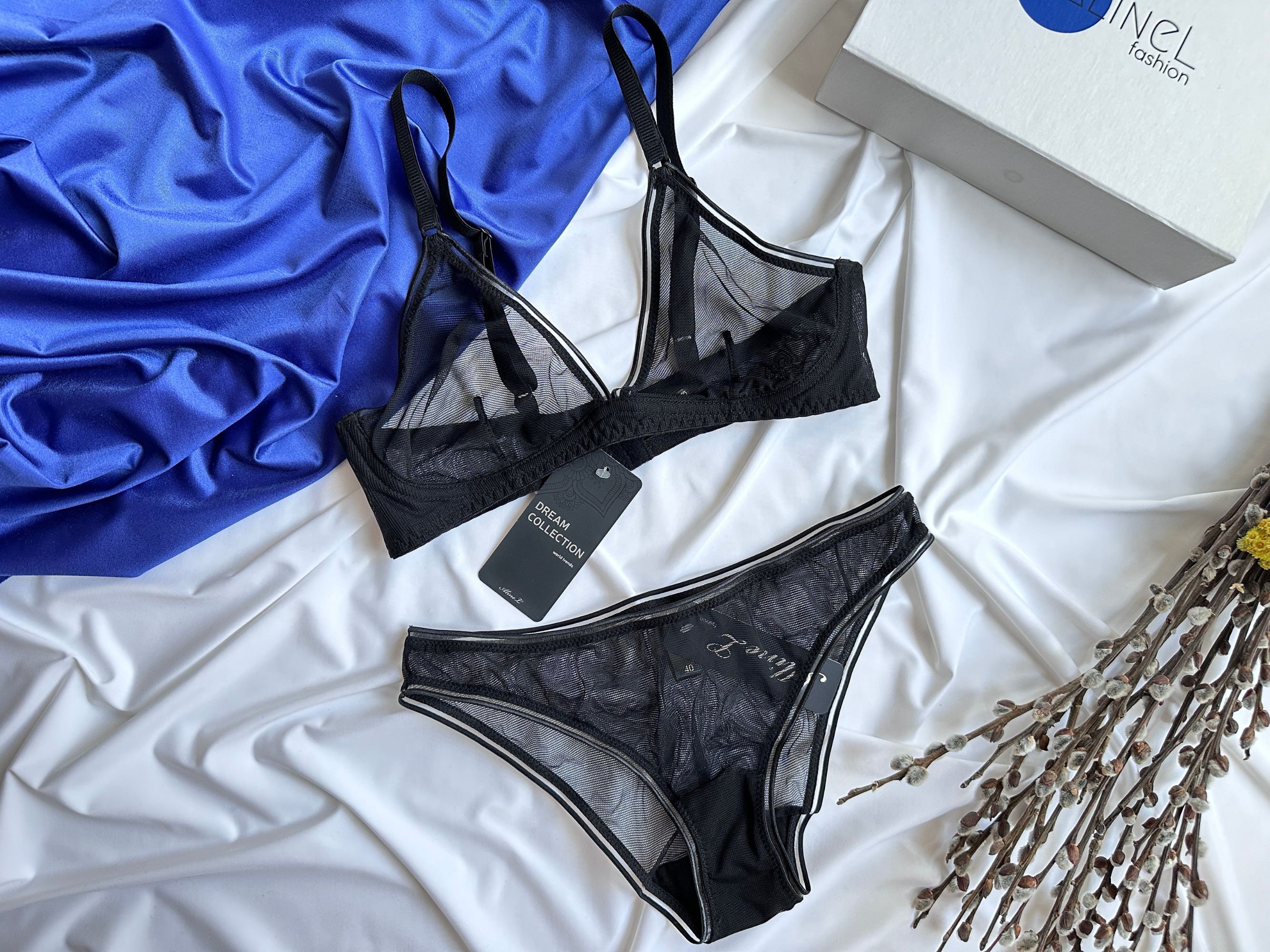 Black Transparent Bra, Black Mesh Underwear, Triangle Bra, Mesh ...