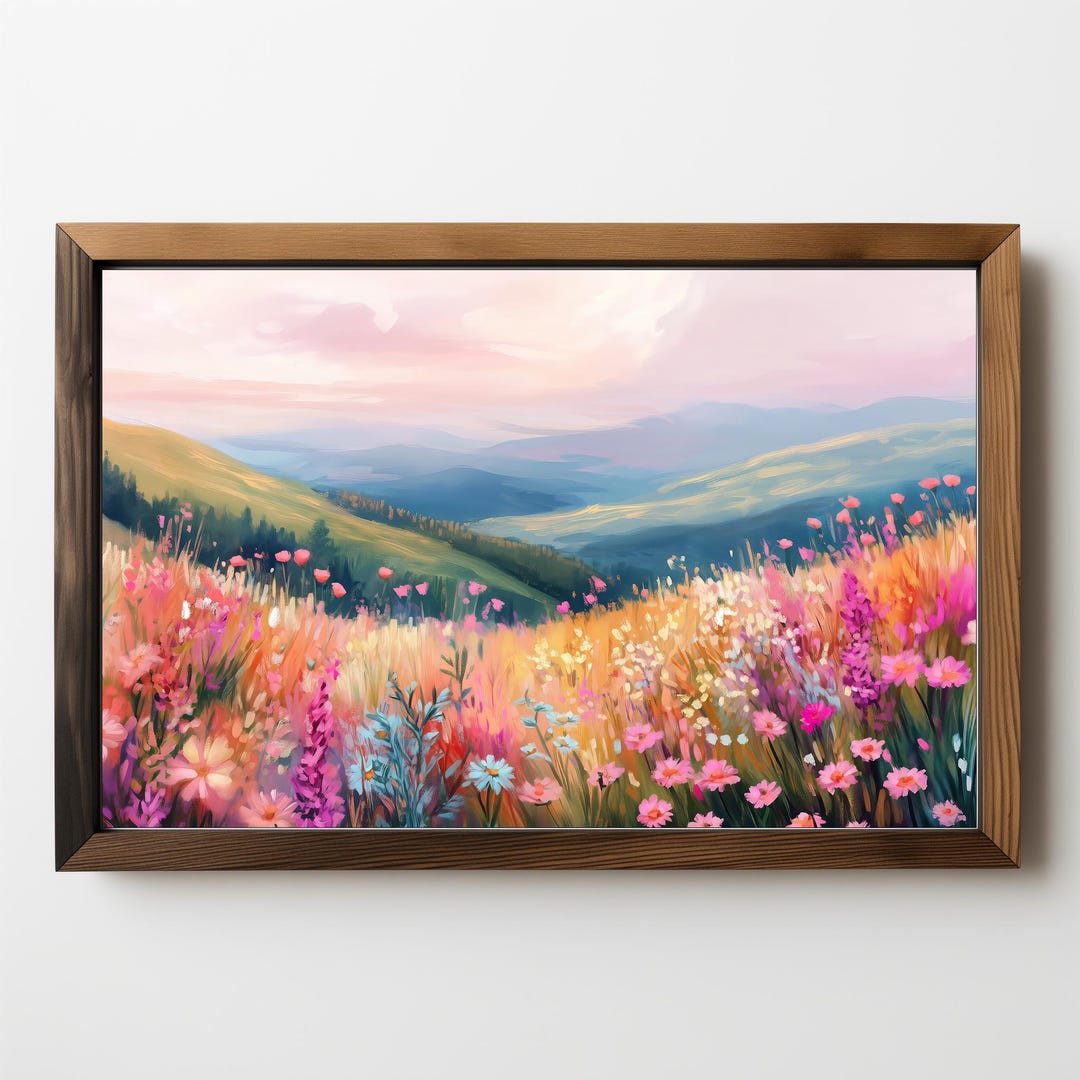 Autumn Colorful Meadow Landscape Painting: Fall Flower Field Wall Art ...