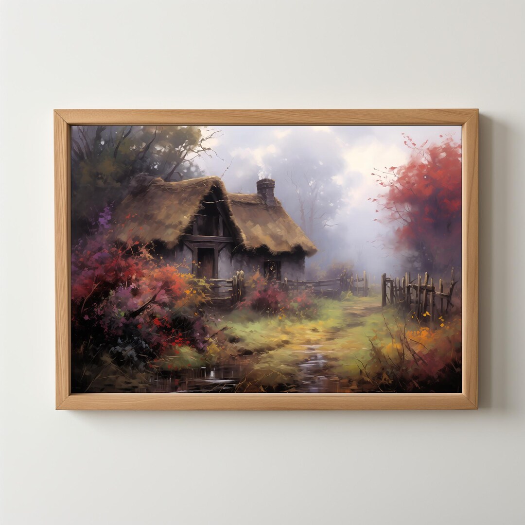 Vintage Fall Cottage: Autumn Landscape Art, Farmhouse Decor, English ...