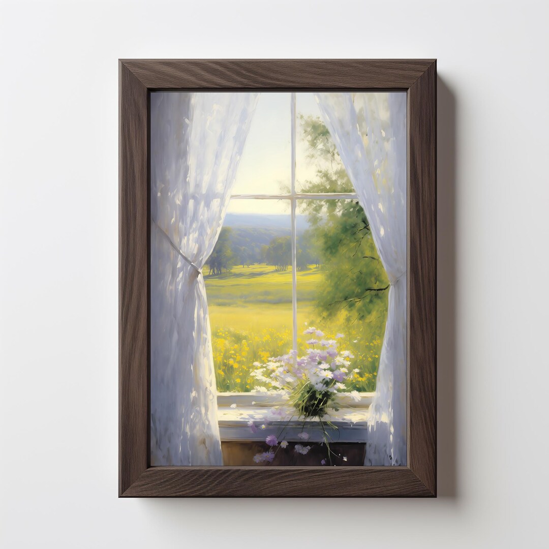 Cottagecore Window Print: Rustic Floral Summer Landscape (digital ...