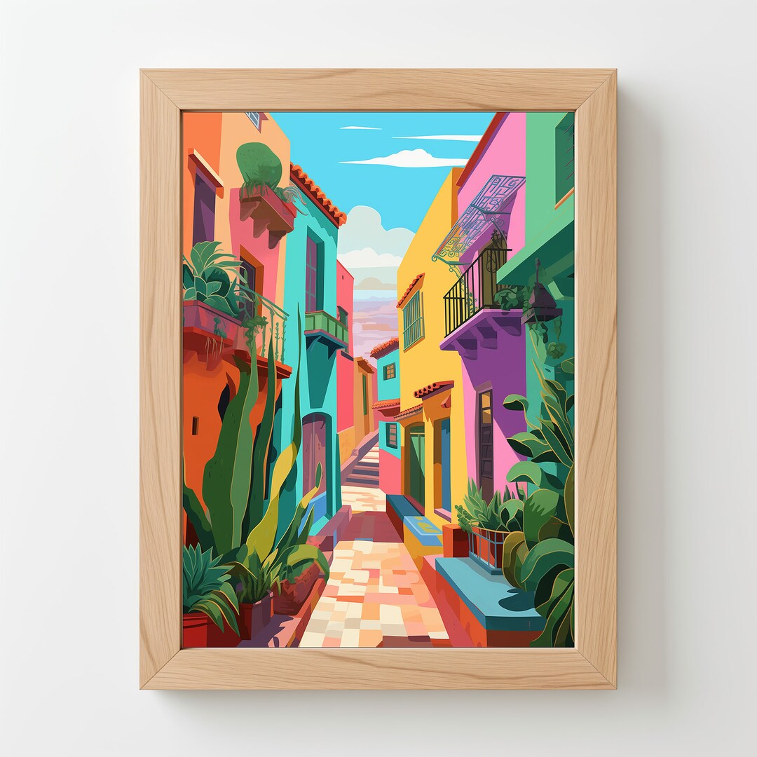 Colorful Mexican Buildings Wall Art: Colorful Facade, Maximalist Wall ...
