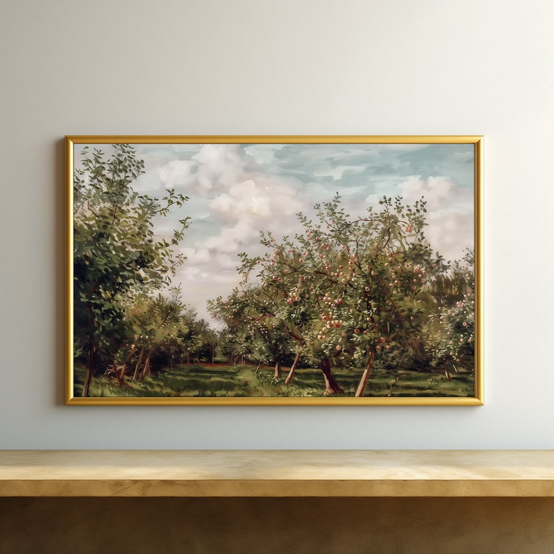 Apple Orchard Wall Art: Landscape Art Print, Vintage Country Painting ...