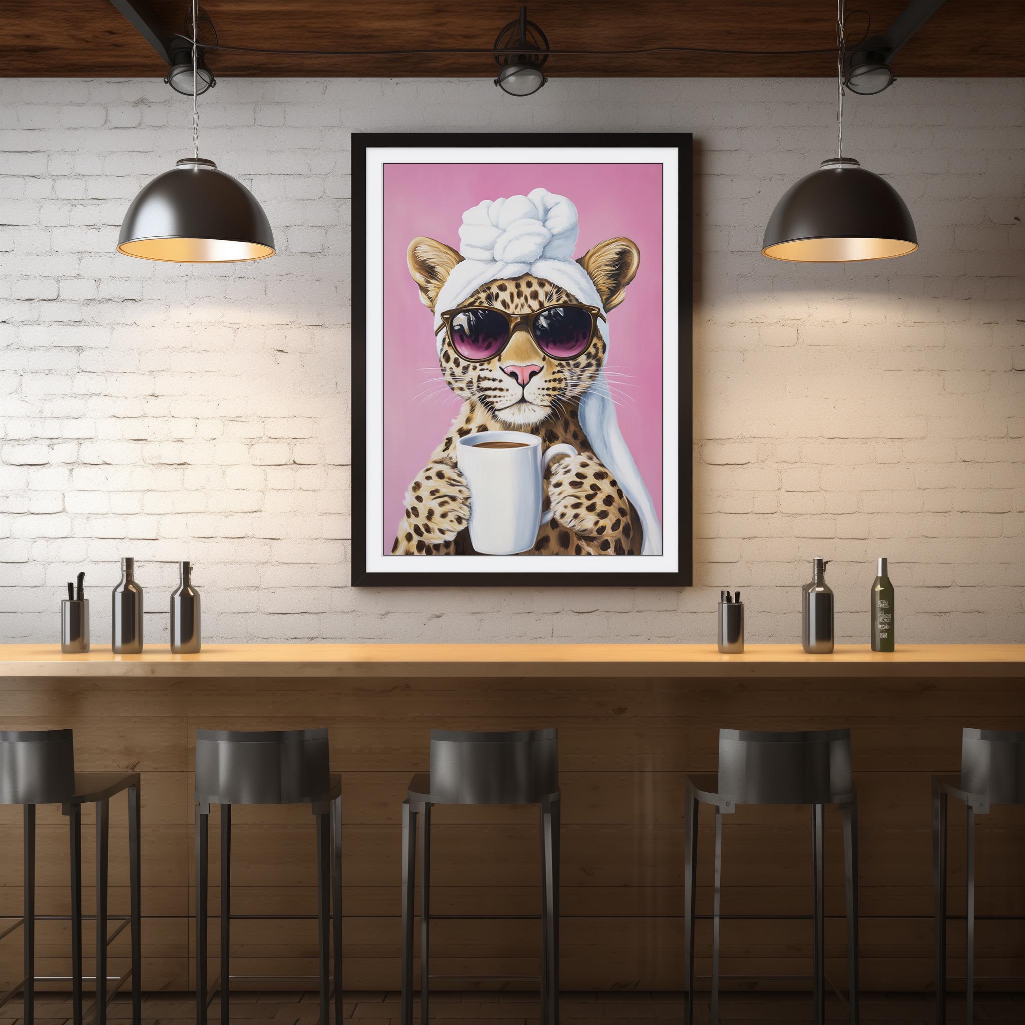 Leopard Drinking Coffee: Maximalist Oil Painting, Animal Wall Art ...