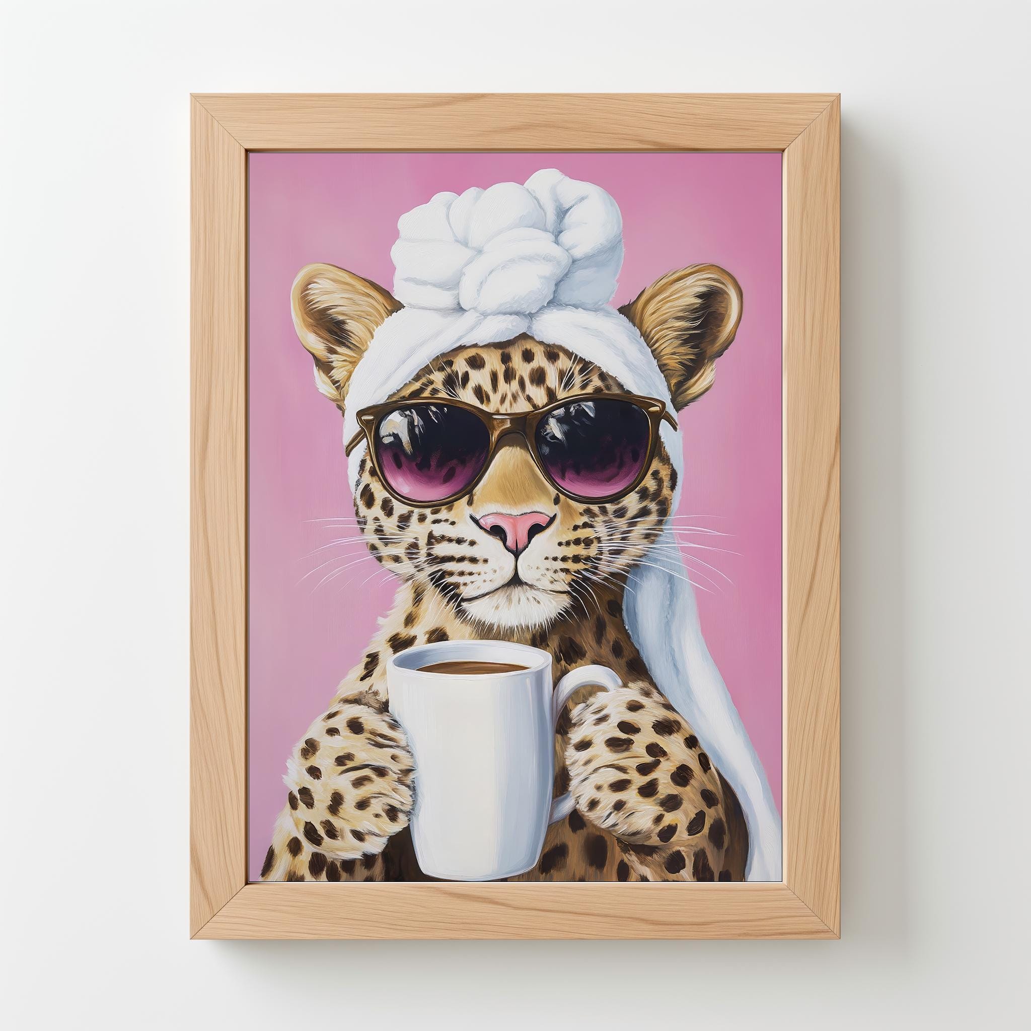 Leopard Drinking Coffee: Maximalist Oil Painting, Animal Wall Art ...