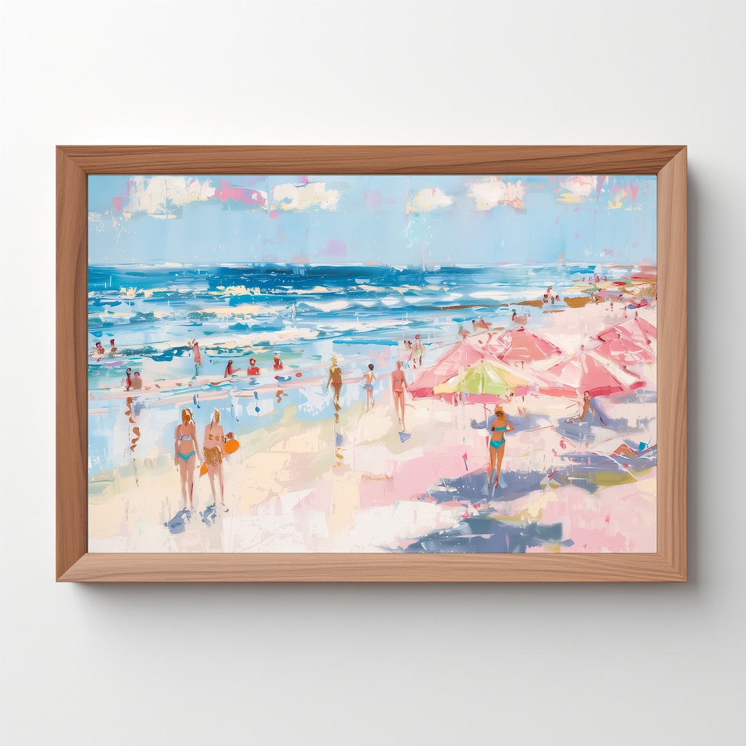 Preppy Retro Coastal Art: Trendy Girly Art, Vintage Beach Art, Abstract ...