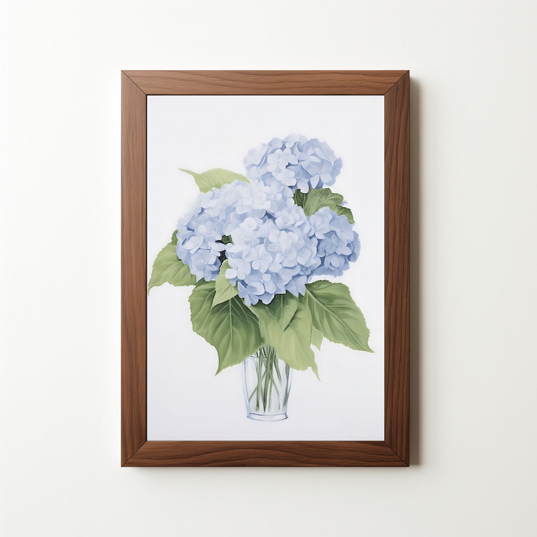 Blue Hydrangea PRINTABLE Art: Soft Blue Floral Nursery Print, Coastal ...