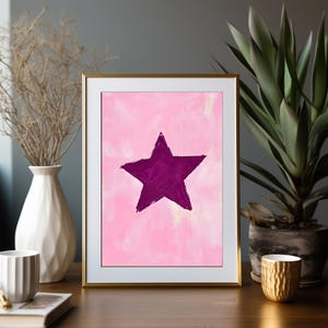 Pink Retro Star Print: Retro Star Poster, Pink Star, Hand Drawn Star ...