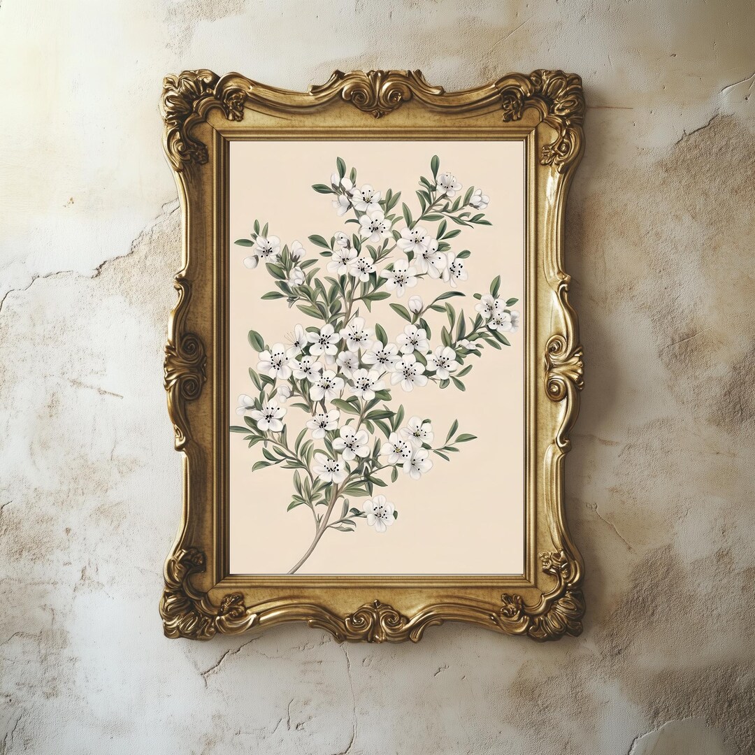 Buy Vintage Flower Drawing: PRINTABLE Wall Art, Neutral Decor Art Print ...