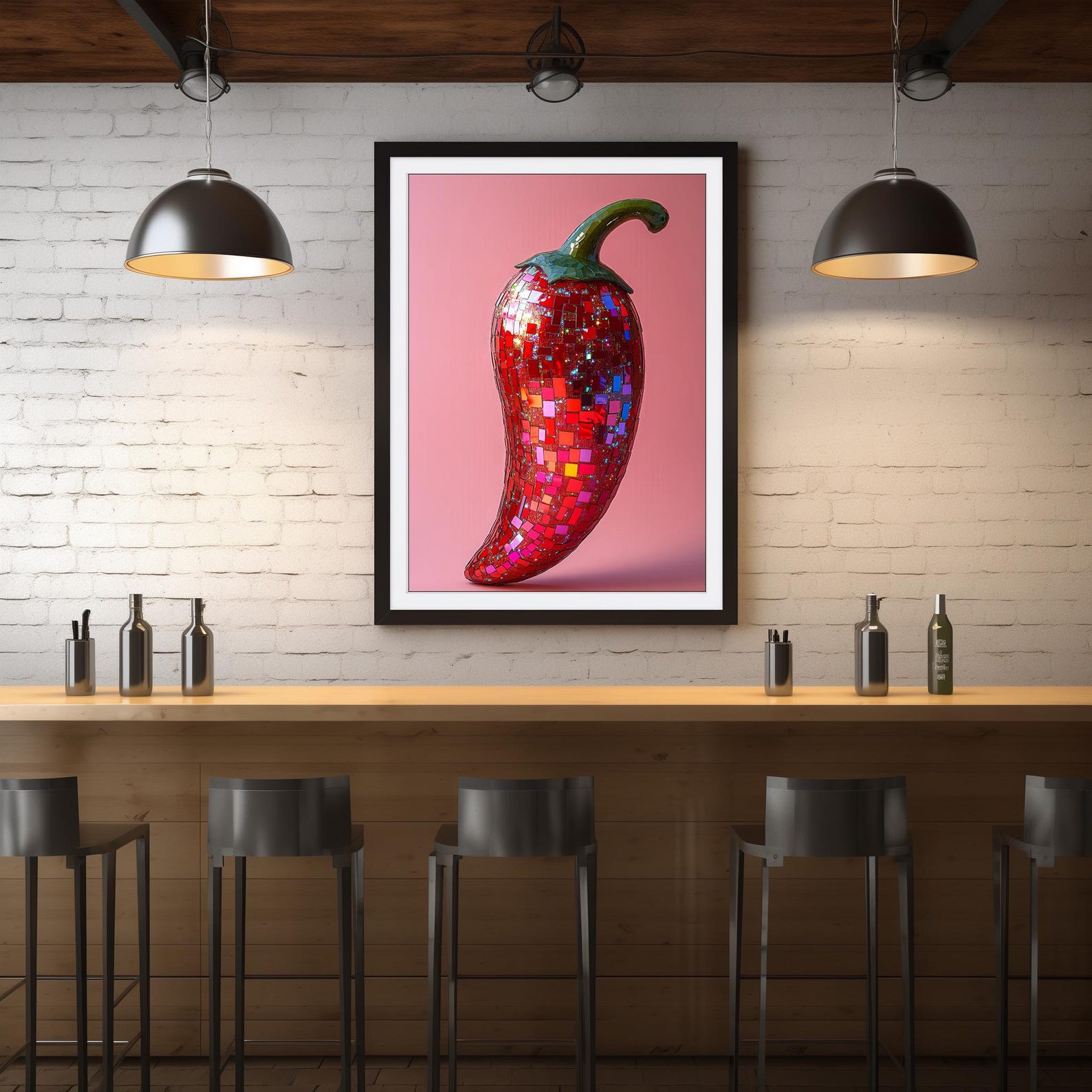 Chili Pepper Disco Ball Print: Funky Kitchen Wall Art (digital Download ...
