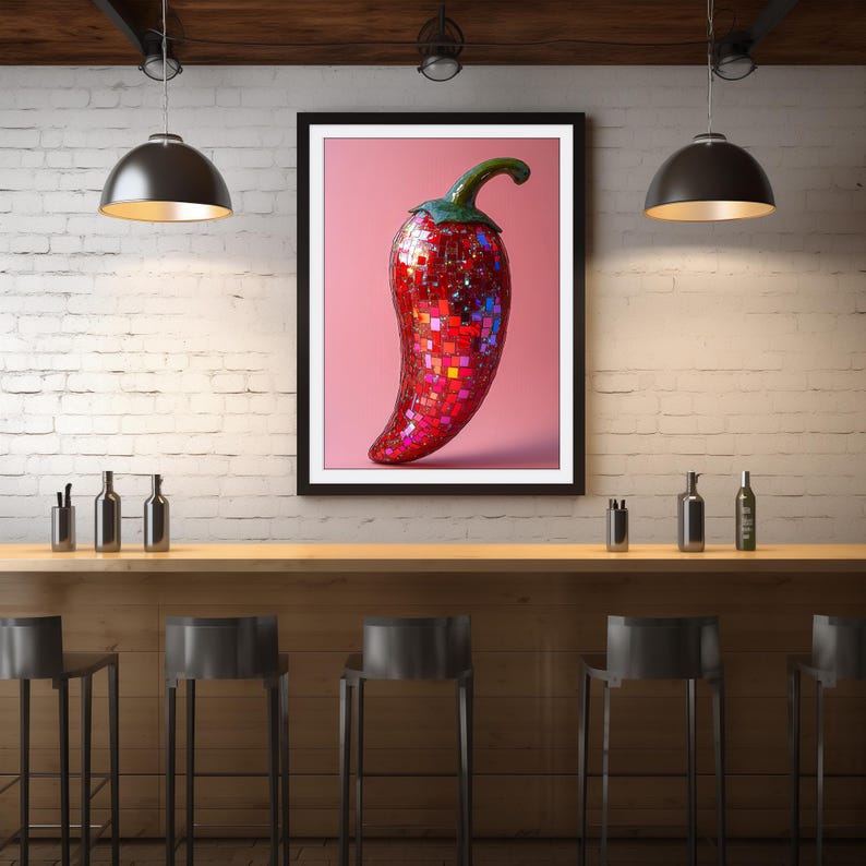 Chili Pepper Disco Ball Print: Funky Kitchen Wall Art (digital Download ...