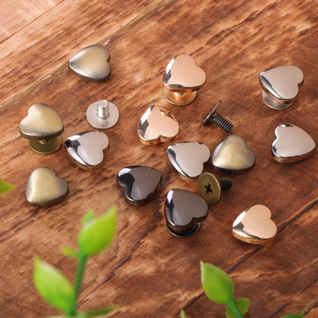 10pcs Heart-shaped Screws Metal Buttons, Gold, Silver, Black, Bronze ...