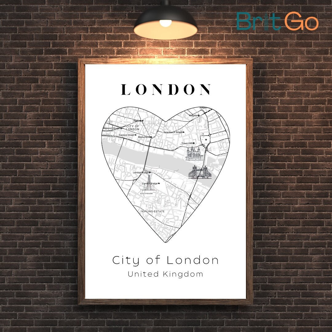 London Heart Map Illustrated City Map Print of London, Perfect London ...