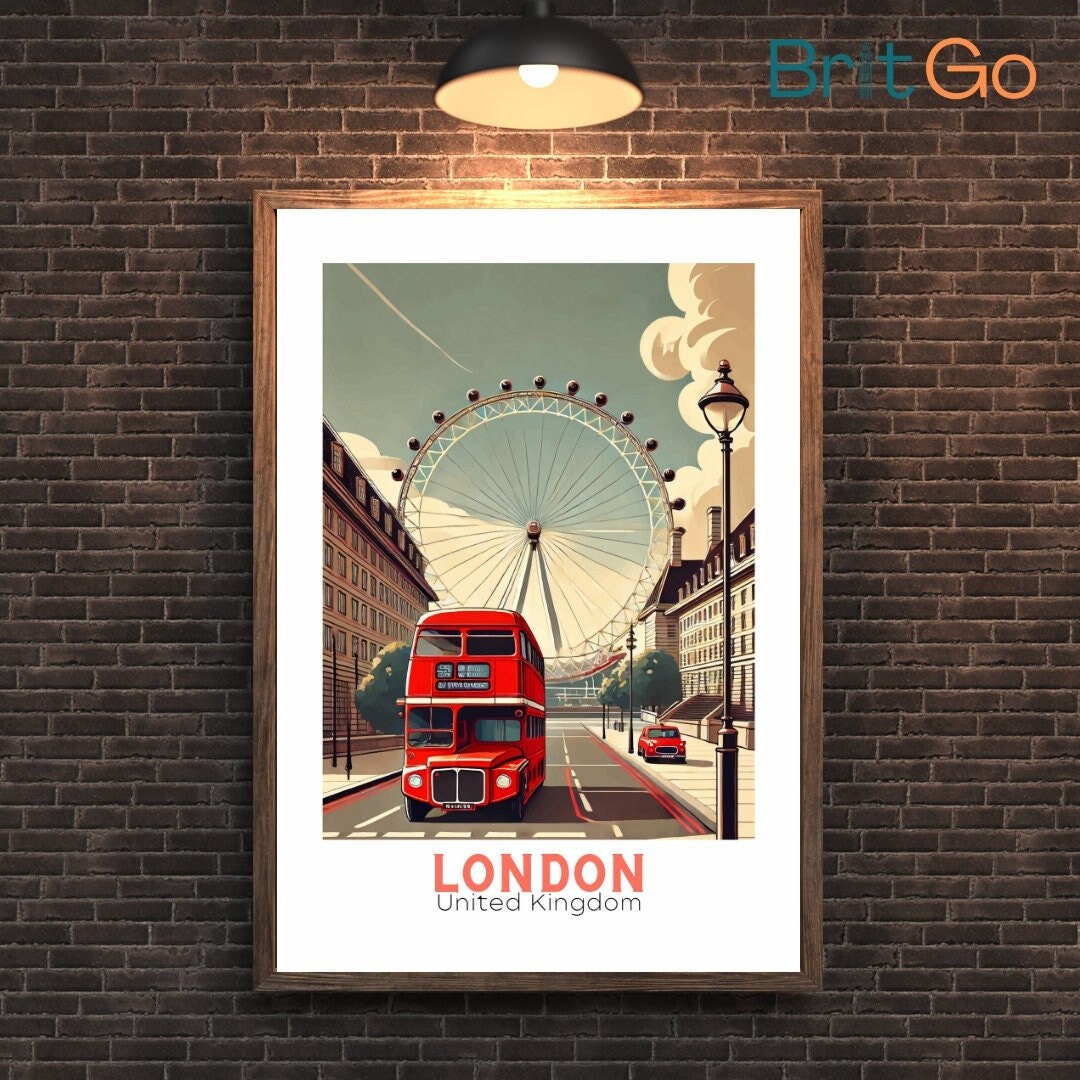 London Eye & Red Double Decker Bus Art Print Perfect London Travel Gift ...