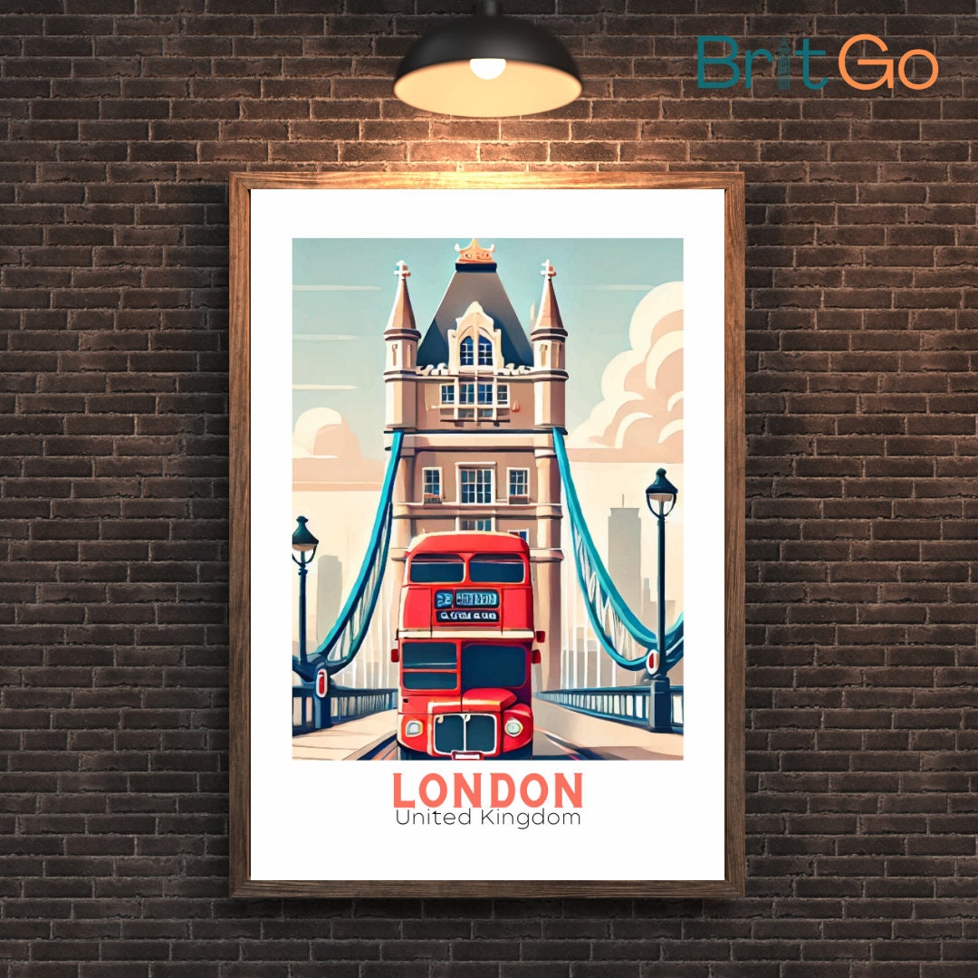 London Travel Poster Minimalist Cartoon Style of Tower Bridge and ...