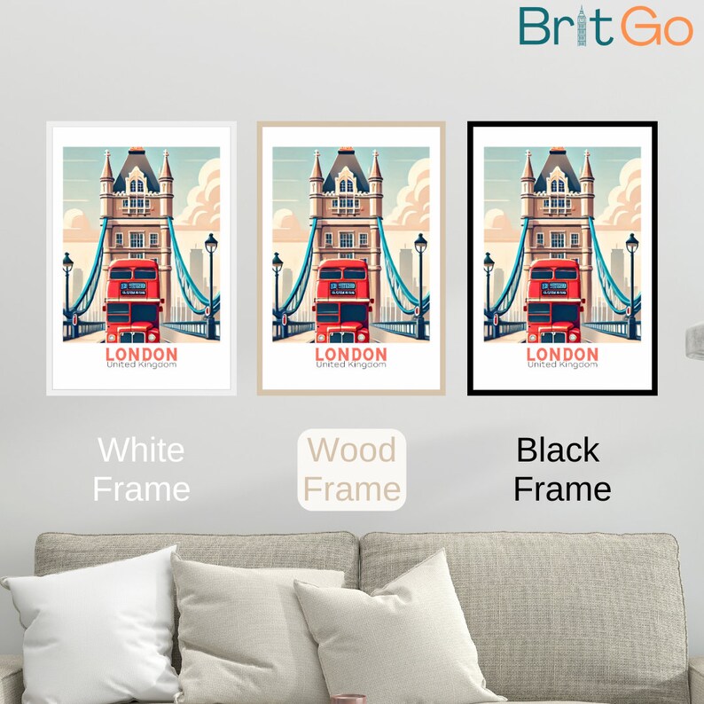 London Travel Poster Minimalist Cartoon Style of Tower Bridge and ...