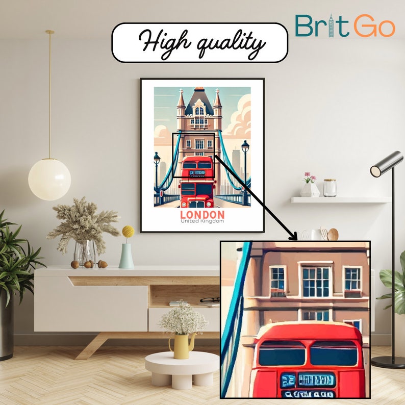 London Travel Poster Minimalist Cartoon Style of Tower Bridge and ...