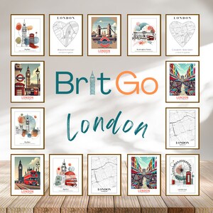 London Travel Poster Minimalist Cartoon Style of Tower Bridge and ...