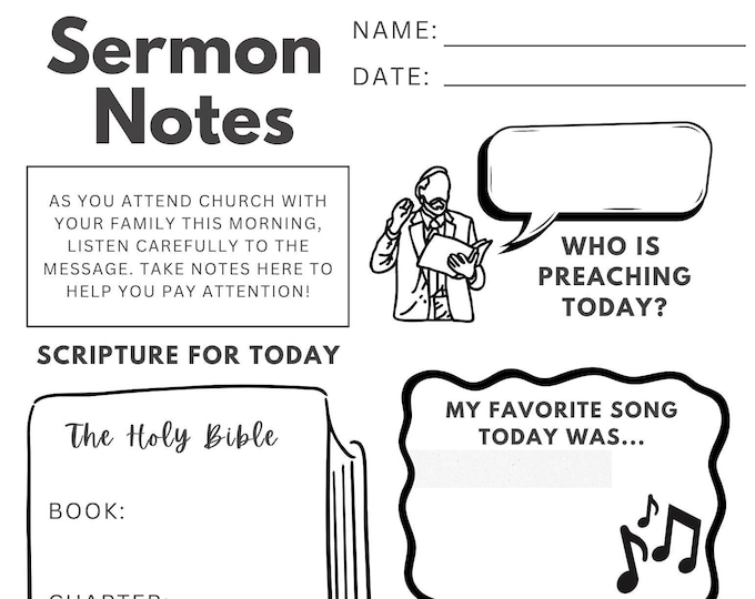 Kids' Sermon Notes Worksheet - Etsy