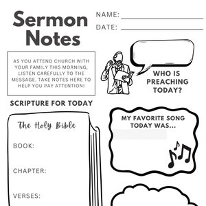 Kids' Sermon Notes Worksheet - Etsy