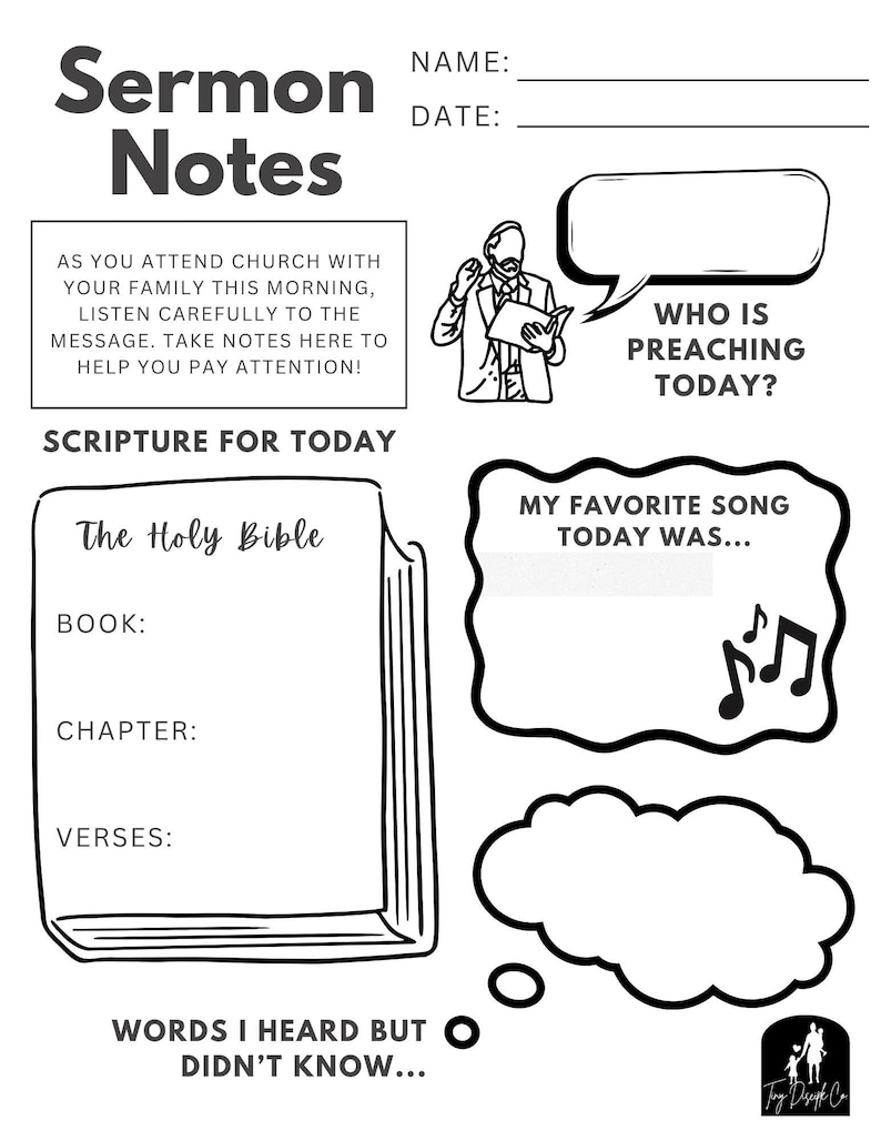 Kids' Sermon Notes Worksheet - Etsy