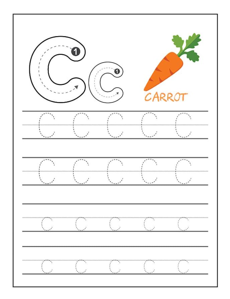 Hojas de trabajo para trazar el alfabeto (A-Z) para preescolar: letras ...