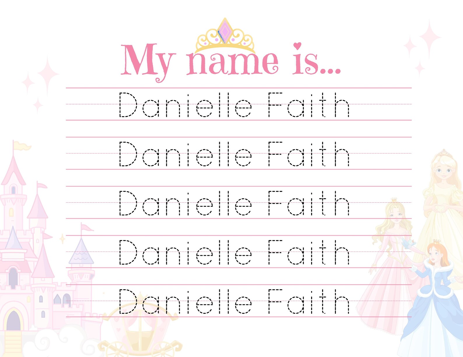 Princess Custom Name Tracing Sheet, Name Writing Practice Worksheet ...