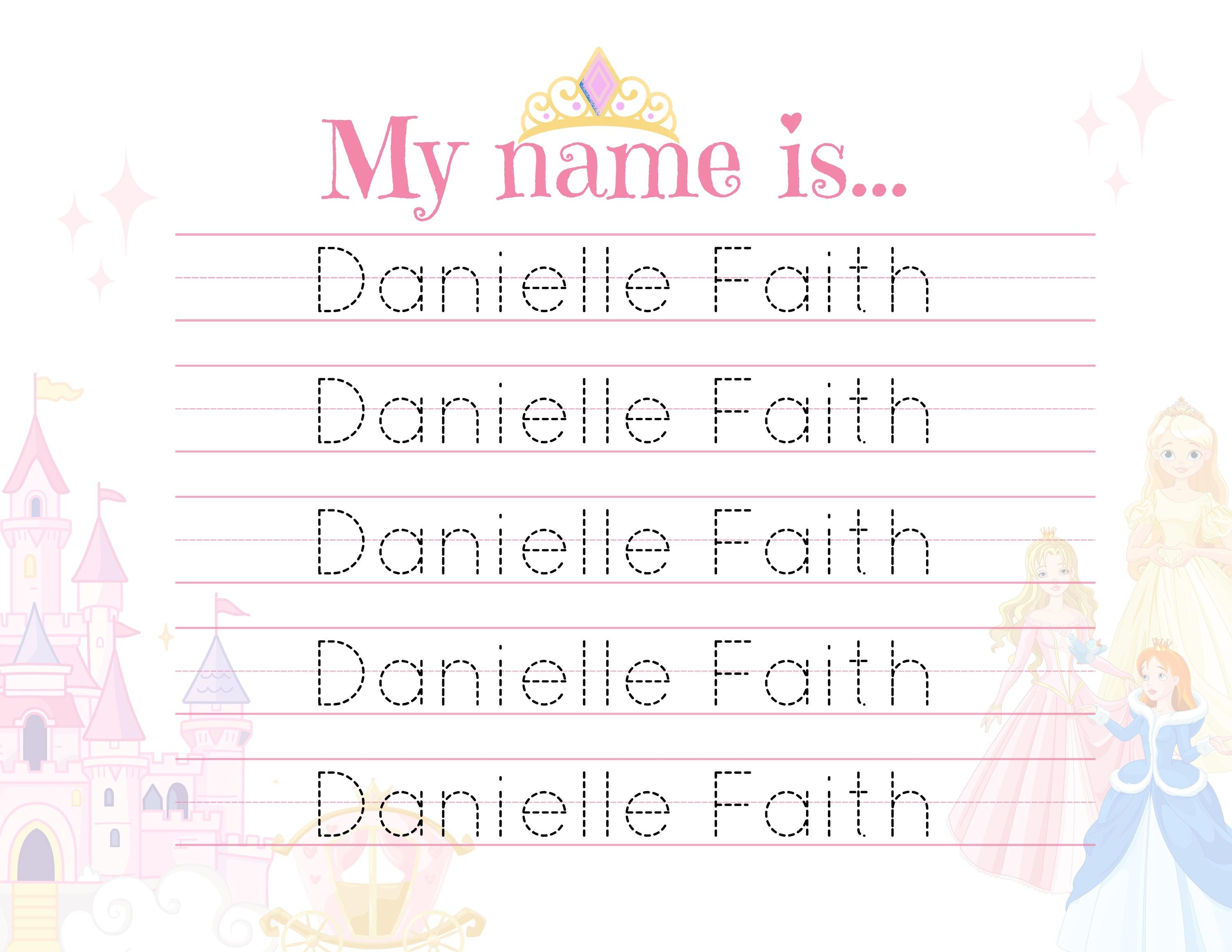 Princess Custom Name Tracing Sheet, Name Writing Practice Worksheet ...