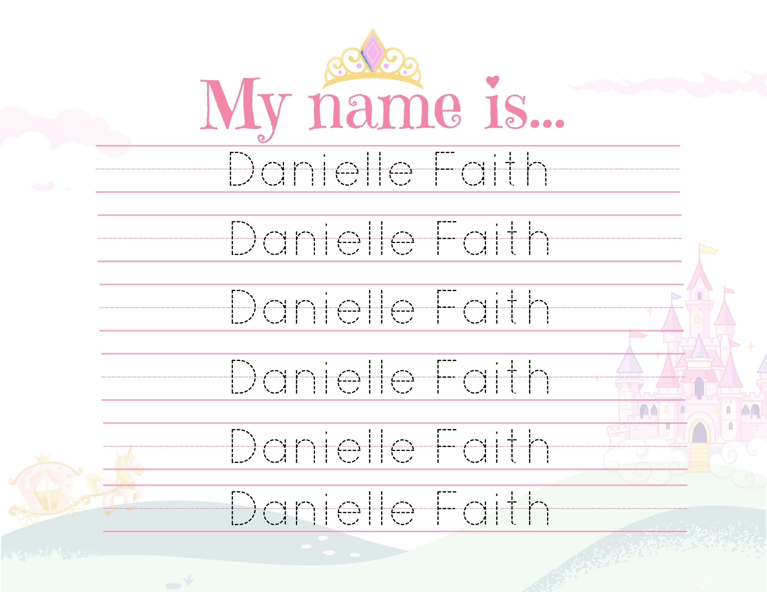 Princess Custom Name Tracing Sheet, Name Writing Practice Worksheet ...