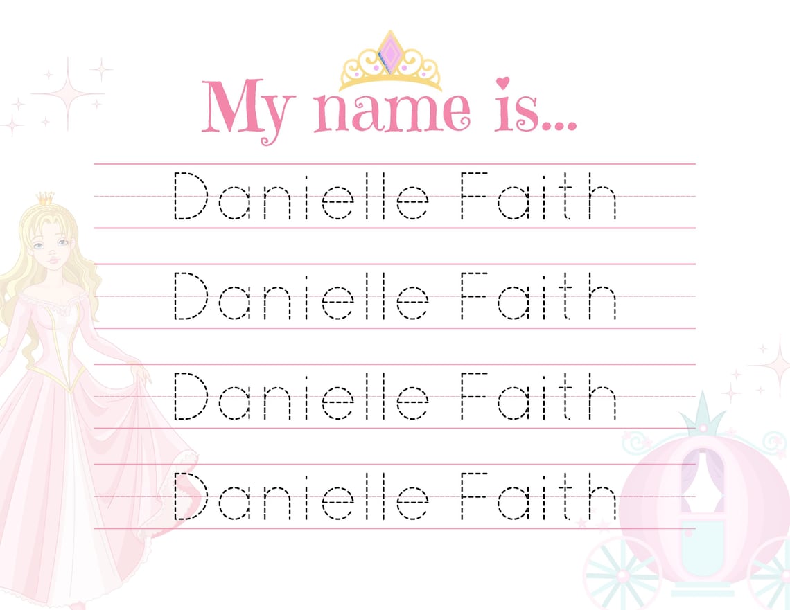 Princess Custom Name Tracing Worksheet, Preschool Handwriting ...