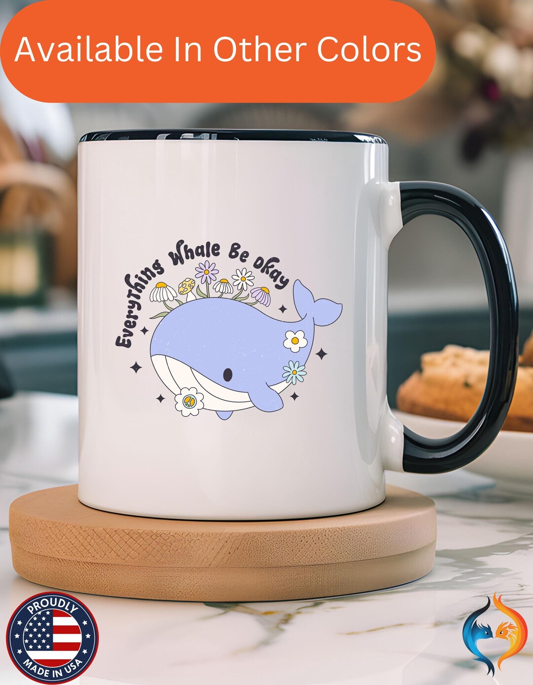 Funny Whale Coffee Mug: Everything Whale Be Okay, Accent Ceramic Cup - Etsy
