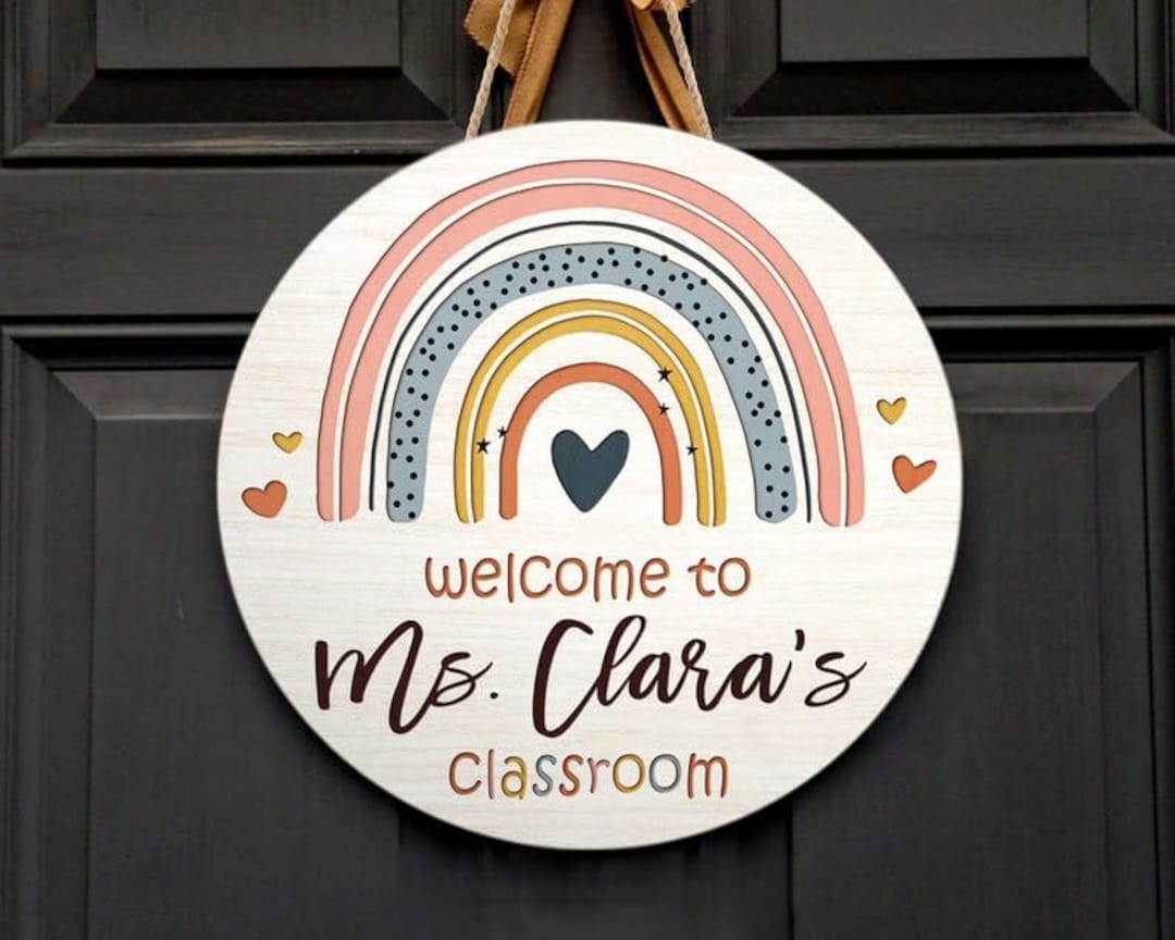 Personalized Rainbow Teacher Door Hanger, Welcome Sign, Rainbow ...