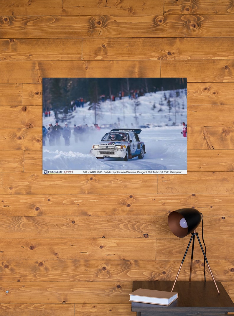 Retro Rally Car Poster, Peugeot 205 Turbo 16 EVO 2, Juha Kankkunen ...