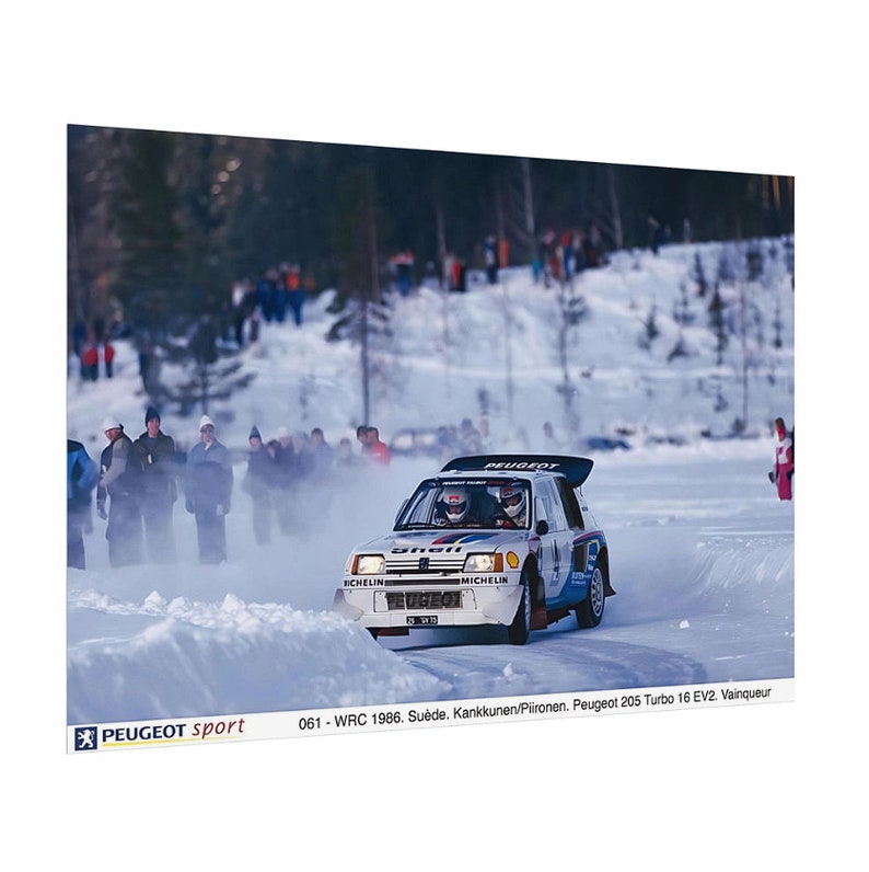 Retro Rally Car Poster, Peugeot 205 Turbo 16 EVO 2, Juha Kankkunen ...