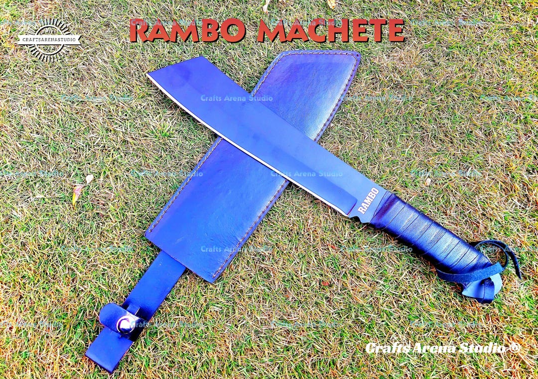 Custom Handmade Powder Coated Hunting Rambo Machete Knife + Leather ...
