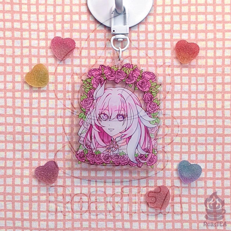 Honkai Impact 3rd Raiden Mei and Elysia Floral Acrylic Keychain Charms ...