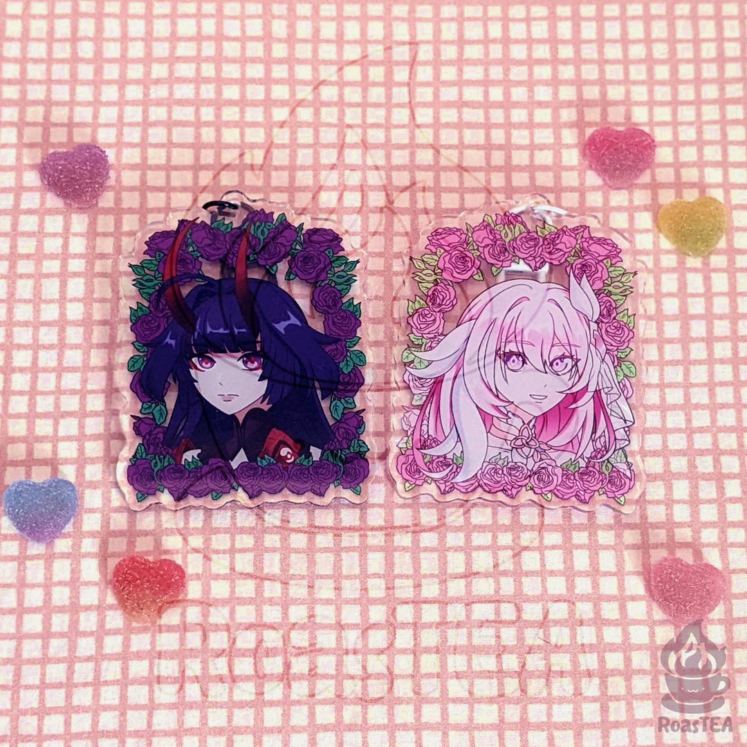 Honkai Impact 3rd Raiden Mei and Elysia Floral Acrylic Keychain Charms ...