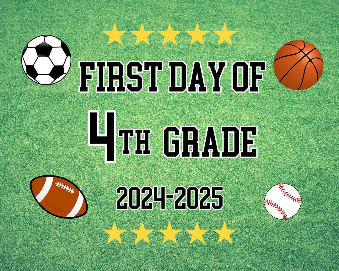 First Day of Fourth Grade Sign for Boys, Back to School Sign Sports ...